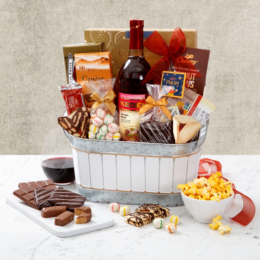 Buy our crimson collection purim gift basket at broadwaybasketeers.com