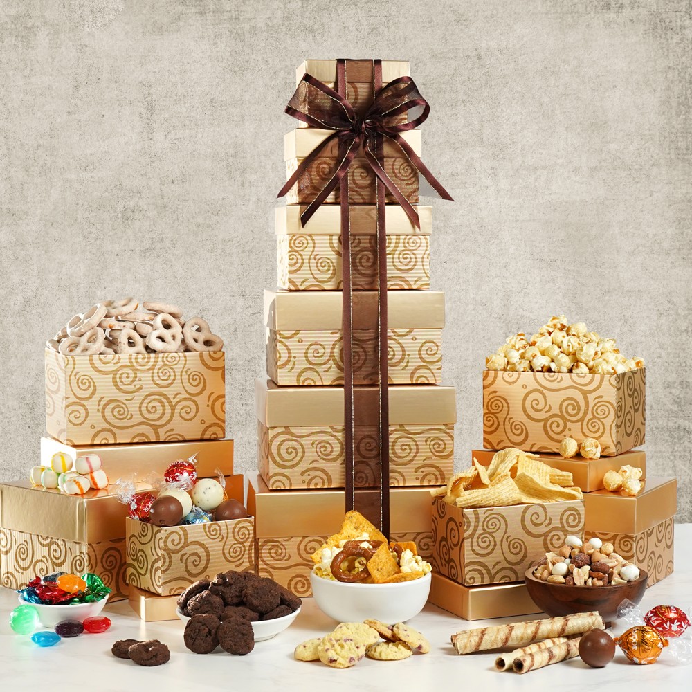 Buy our deluxe festive gift tower at broadwaybasketeers.com