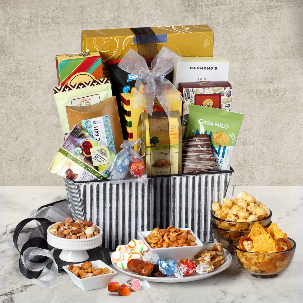 Buy our deluxe striped gift basket at broadwaybasketeers.com
