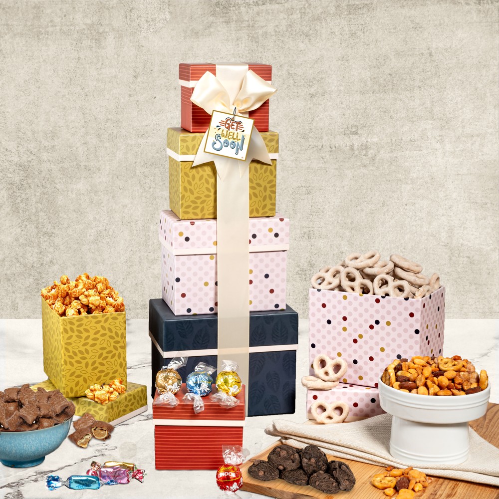 Buy our get well sweets gift tower at broadwaybasketeers.com