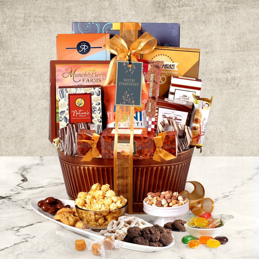 Buy our grand sympathy gourmet gift basket at broadwaybasketeers.com