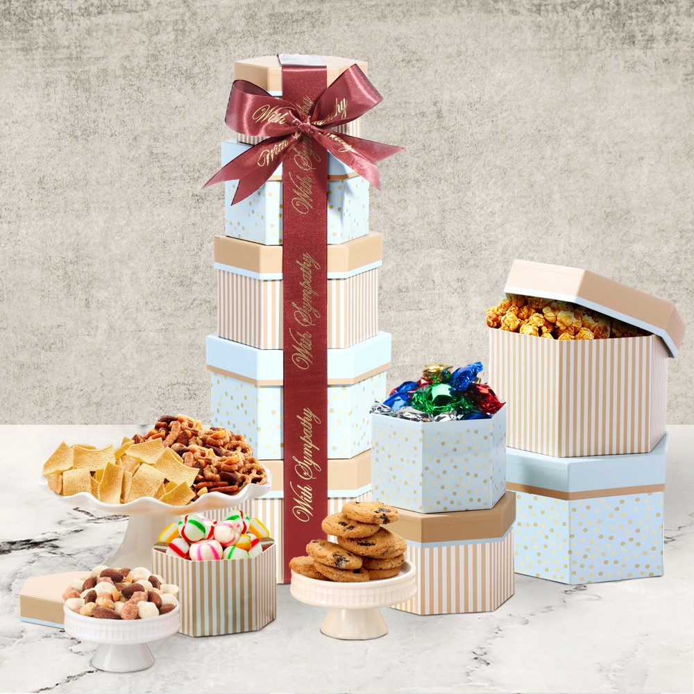 Buy our my condolences gift tower at broadwaybasketeers.com
