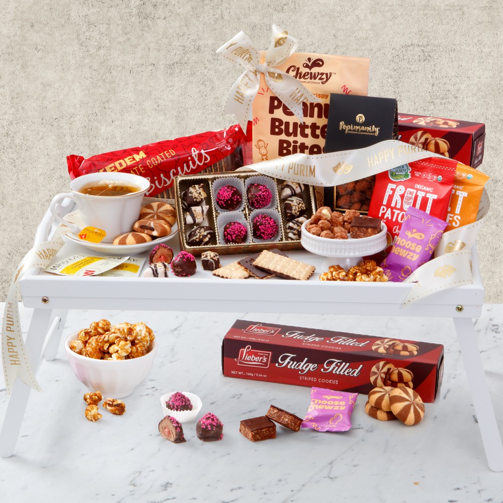 Buy our special delivery purim gift tray at broadwaybasketeers.com