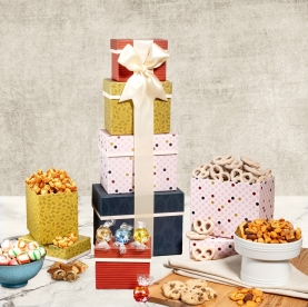 Buy our gourmet gift tower of sweets at broadwaybasketeers.com